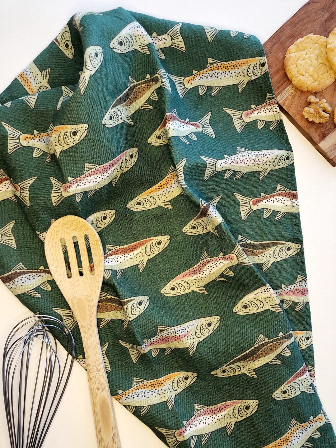 Linen Tea Towel - Rainbow Trout, Fishing, Outdoor, Cabin, European ...