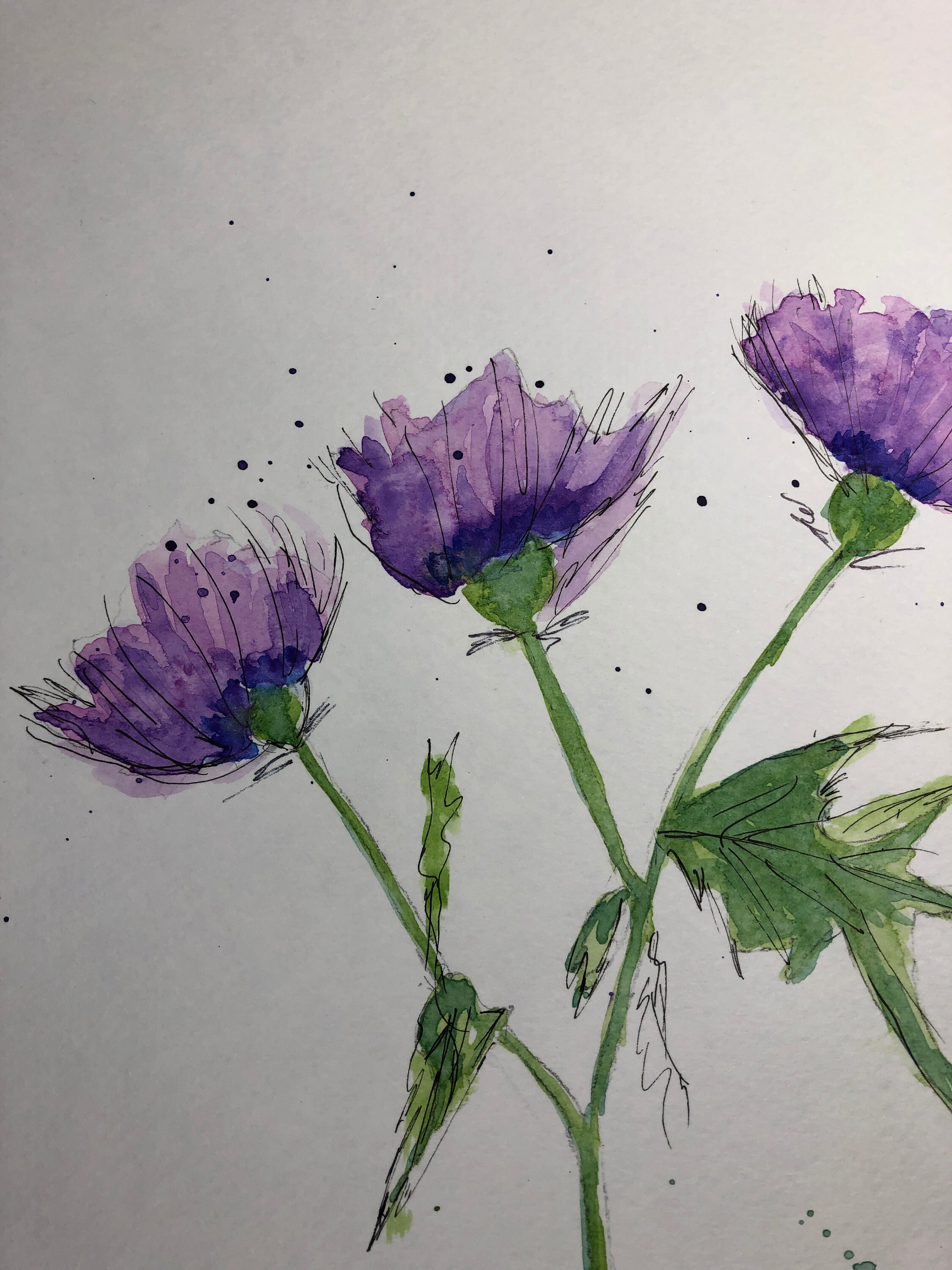 Original 9x12 Watercolor Painting by Susan Fyfe. Purple Thistle, Green ...