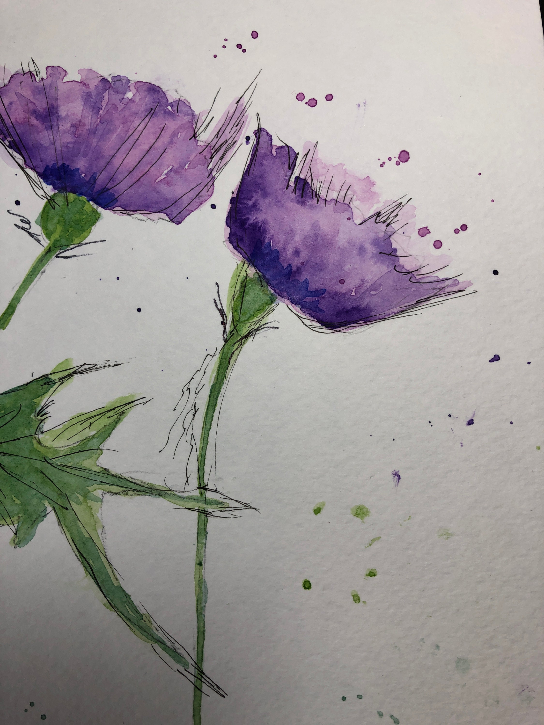 Original 9x12 Watercolor Painting by Susan Fyfe. Purple Thistle, Green ...