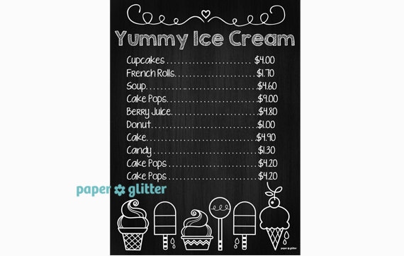 Ice Cream Social Party Chalkboard Art Poster Paper Printable - Etsy