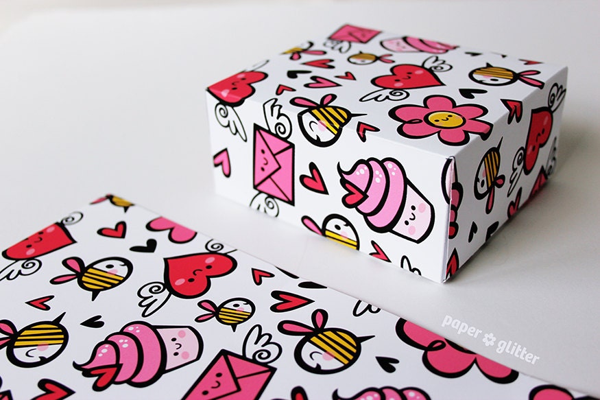 Valentine Printable Gift Wrapping Paper or Book Cover PDF DIY - Etsy