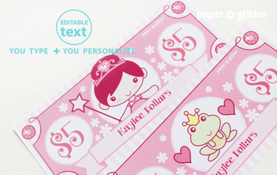 PRINCESS Play Money Toy or Party Favor - Printable PDF - Etsy