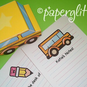 Back to School Bus Paper Toy Truck and Stationery Notes - Printable PDF ...