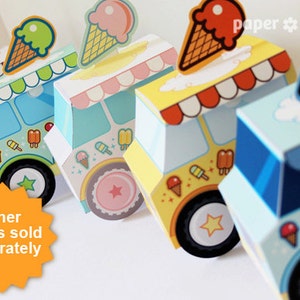 Ice Cream Party Favor Box Truck Paper Craft Toy Pink - Editable Text ...