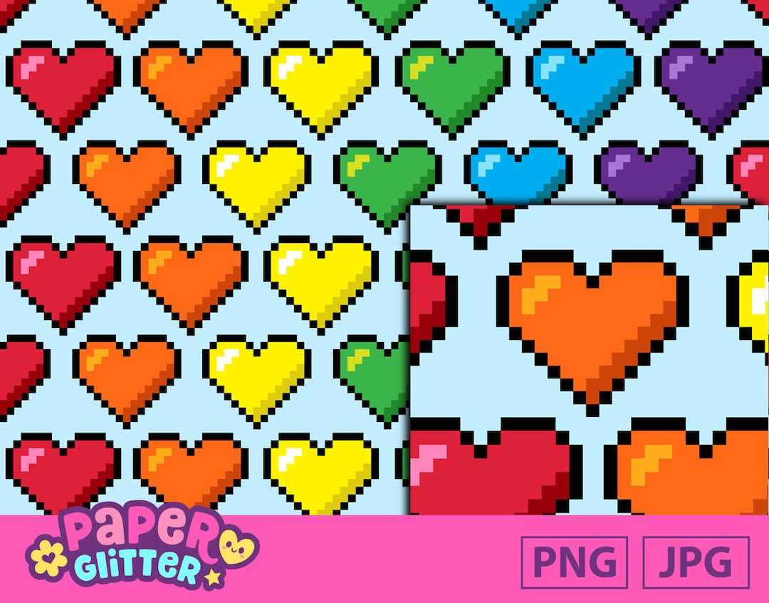Seamless Rainbow Pixel Hearts Pattern: Printable Digital Paper Clip Art ...