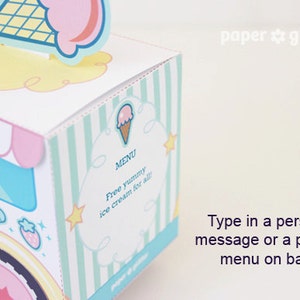 Ice Cream Party Favor Box Truck Paper Craft Toy Pastel- Editable Text ...