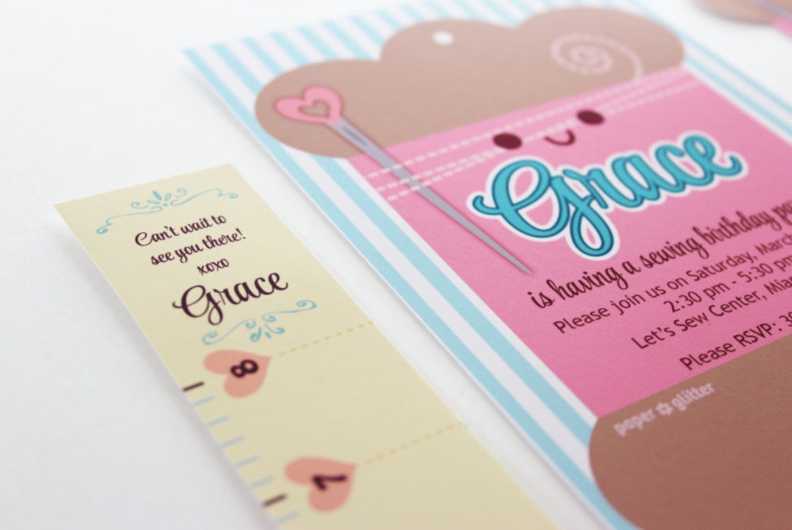 Sewing Craft Party Invitation for Birthday or Shower Party or Thank You ...