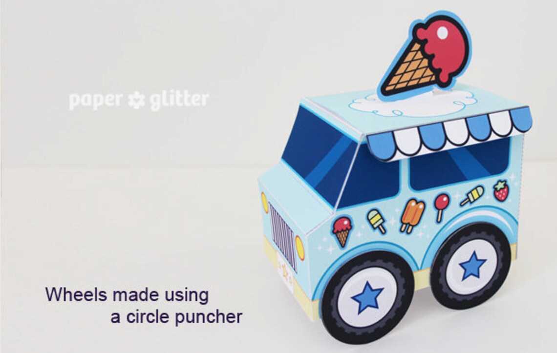 Ice Cream Party Favor Box Truck Paper Craft Toy Blue - Etsy