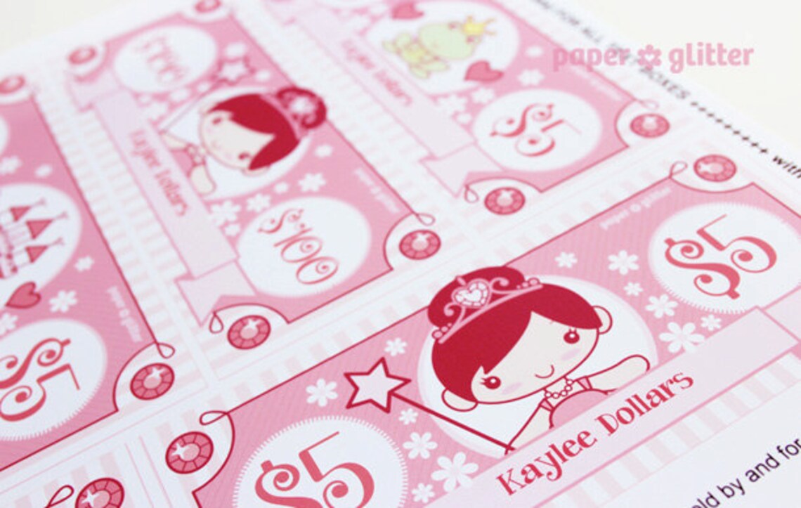 PRINCESS Play Money Toy or Party Favor - Printable PDF - Etsy