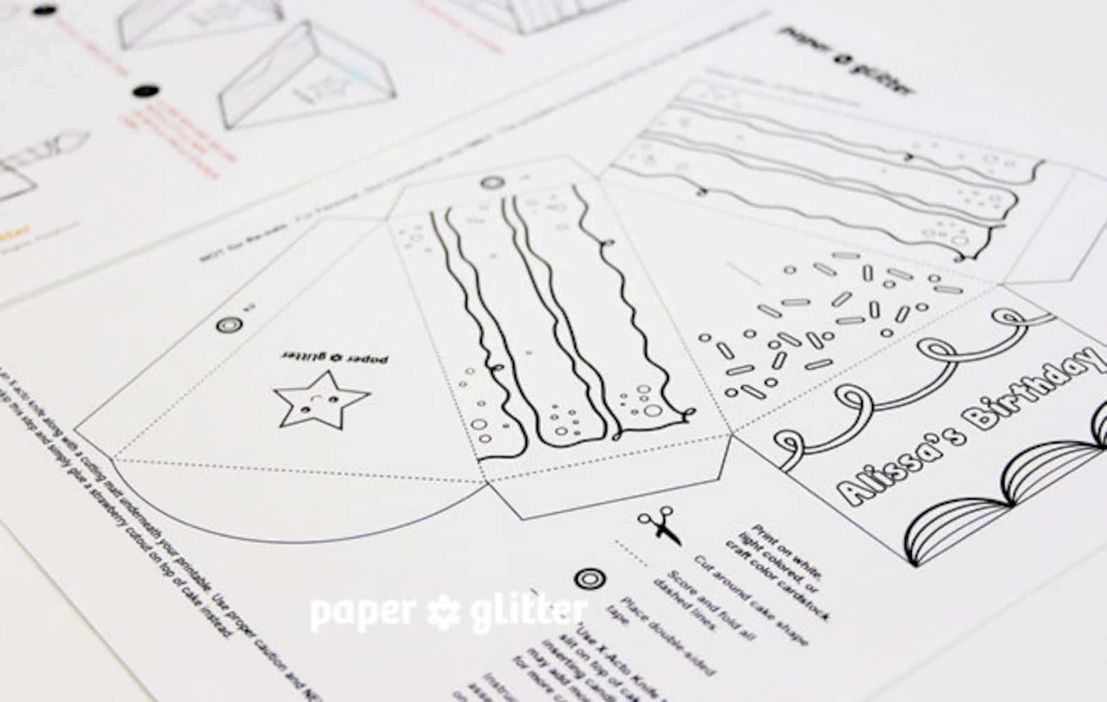 Birthday Paper Cake Favor Baking Party Box Printables Coloring - Etsy
