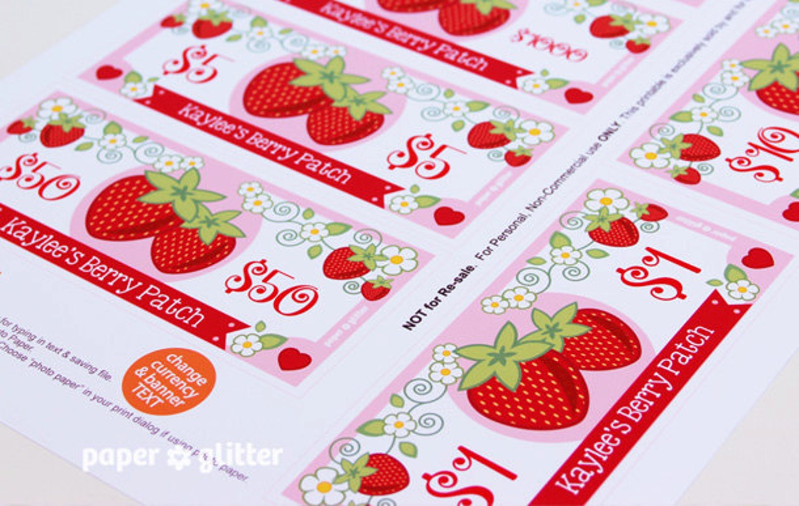 Strawberry Play Money Toy or Party Favor Printable PDF - Etsy