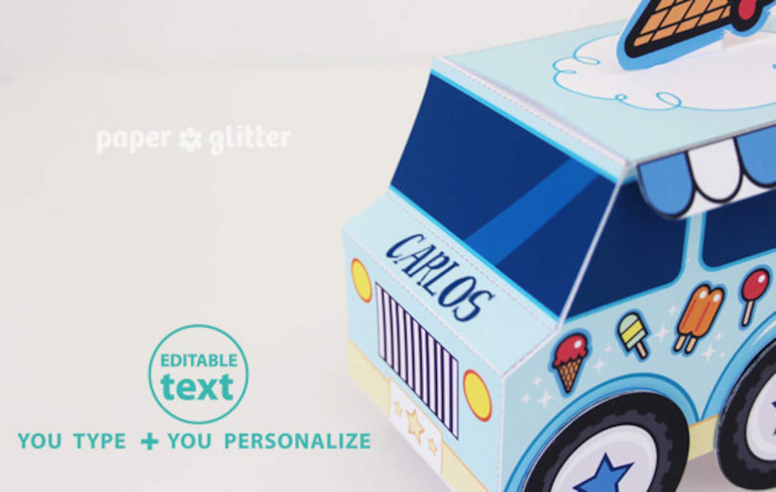 Ice Cream Party Favor Box Truck Paper Craft Toy Blue - Etsy