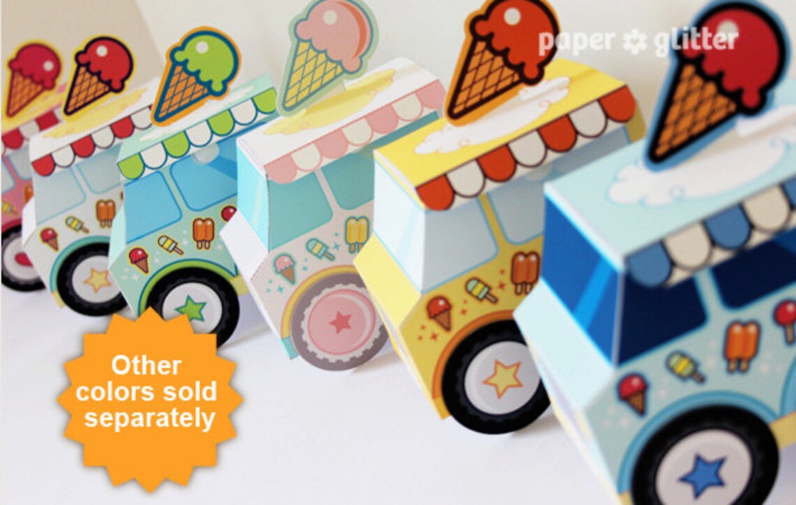 Ice Cream Party Favor Box Truck Paper Craft Toy Pastel - Etsy