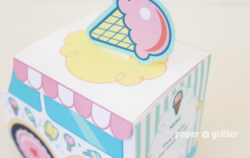 Ice Cream Party Favor Box Truck Paper Craft Toy Pastel- Editable Text ...