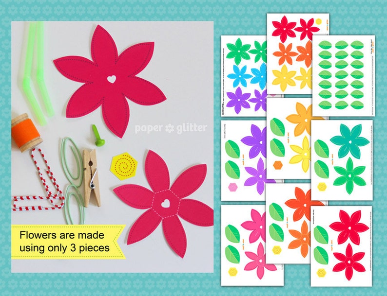 Paper Flowers Rainbow Paper Craft Set - 2 Sizes - Printable PDF 0043 - Etsy