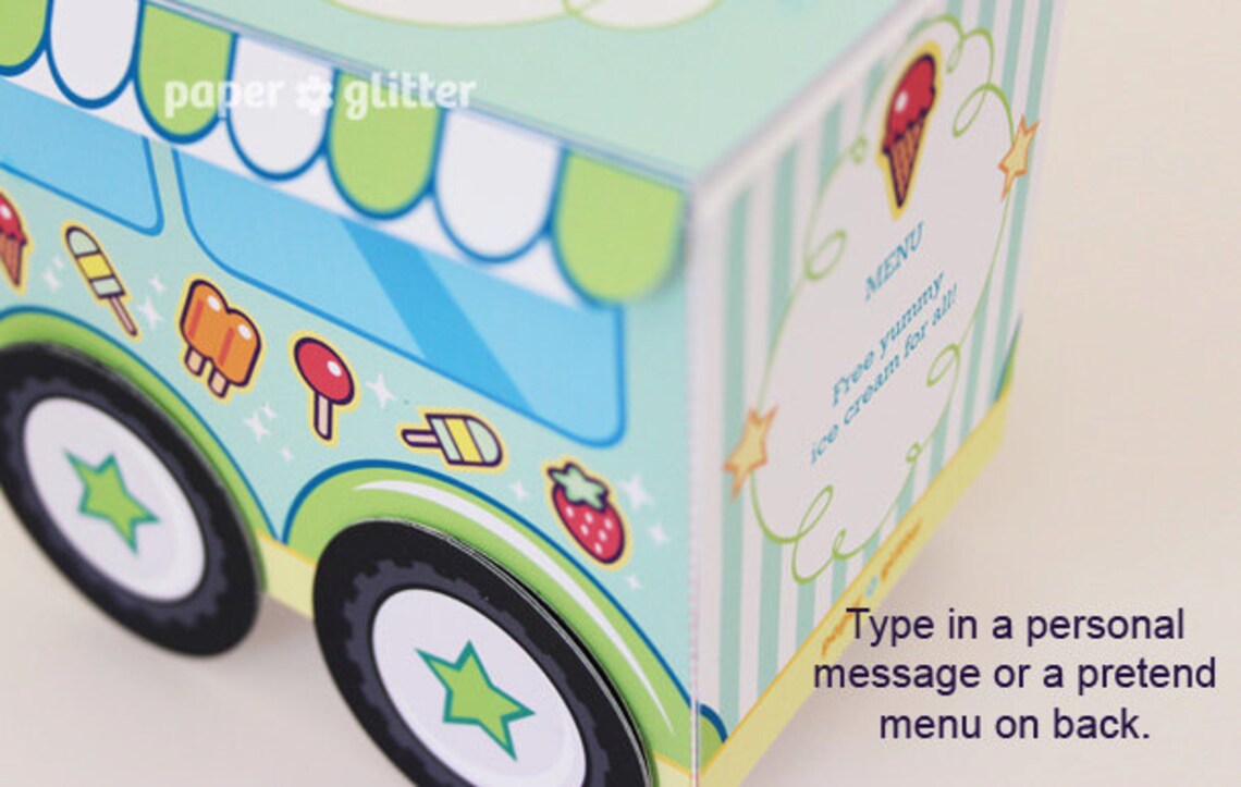 Ice Cream Party Favor Box Truck Paper Craft Toy Green - Etsy