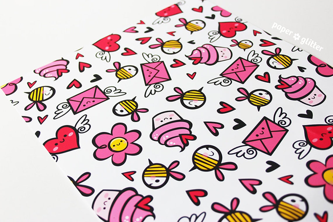Valentine Printable Gift Wrapping Paper or Book Cover PDF DIY - Etsy