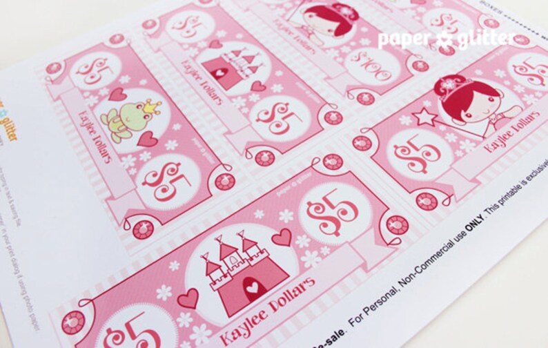 PRINCESS Play Money Toy or Party Favor - Printable PDF - Etsy