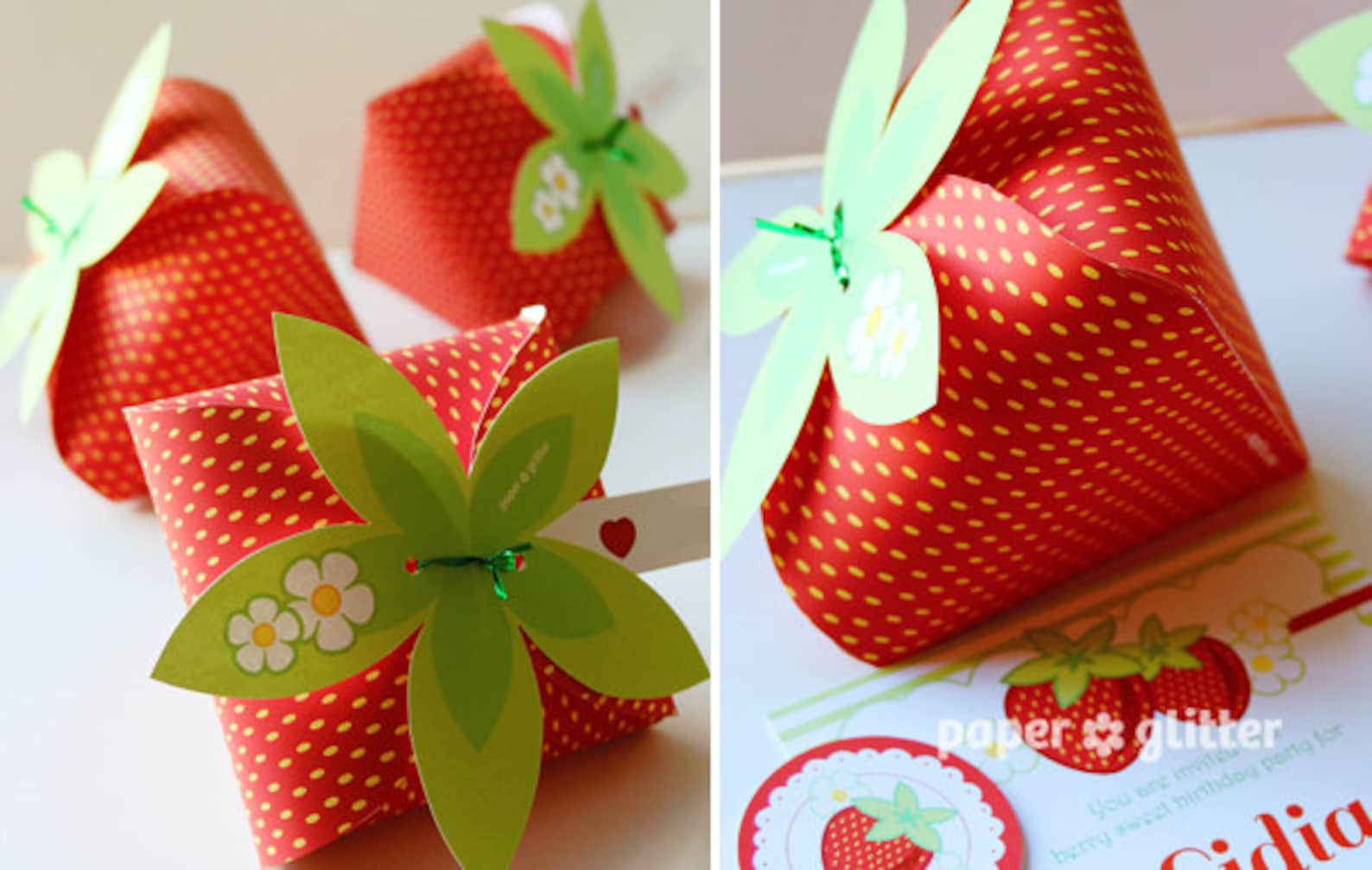 Strawberry Paper Favor Party Box Printables RED Color - Etsy Canada