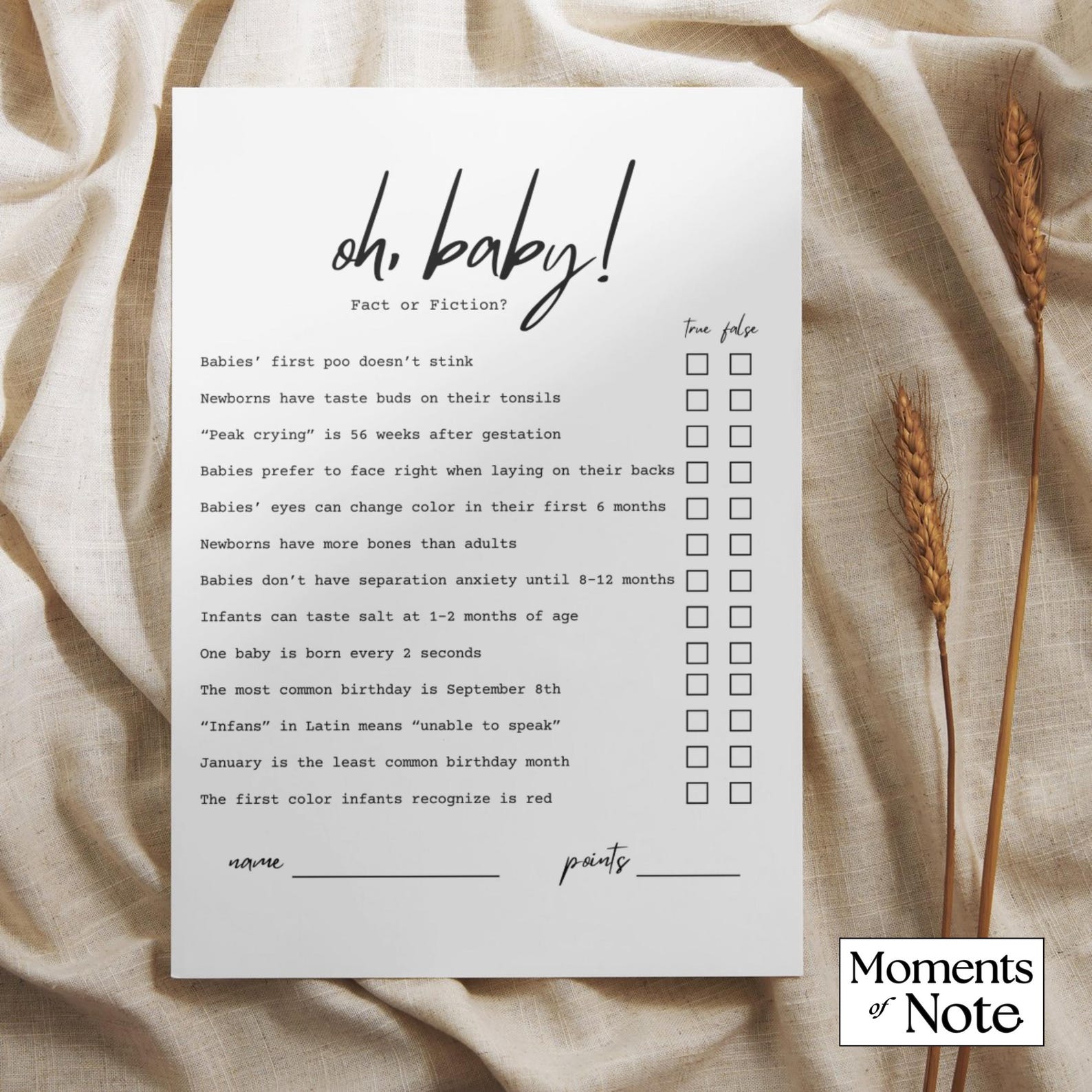 True or False Baby Shower Game Printable Baby Shower Game Oh Baby True ...