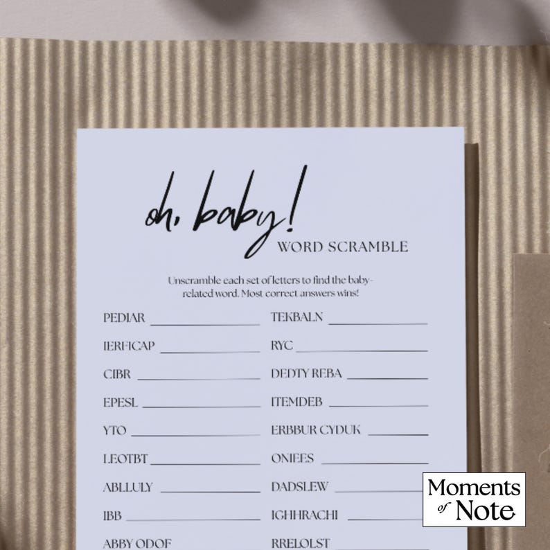 Baby Word Scramble Printable Baby Shower Word Game Baby Word Games ...