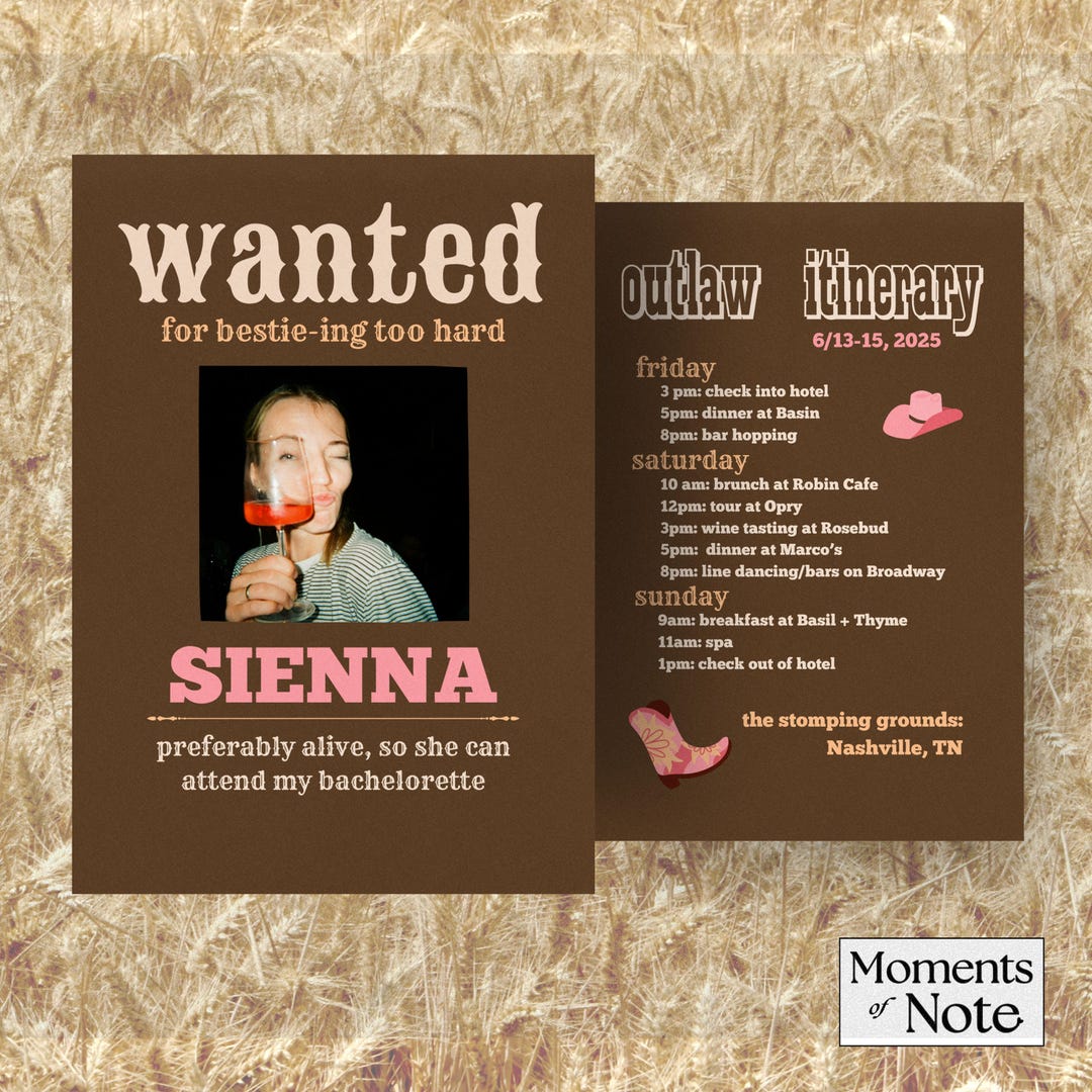 Outlaw Cowgirl Bachelorette Party Invitation: Nashville Itinerary ...