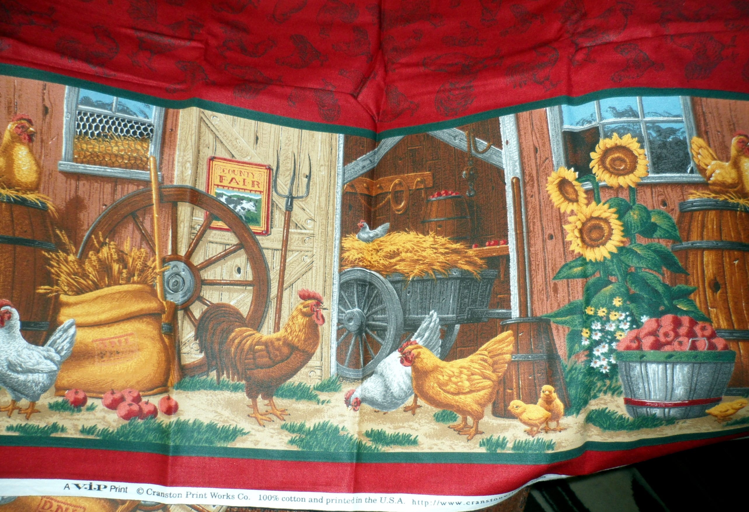 Vintage Farm Yard Rooster Print Fabrics/vip Cranston Print Works Co ...