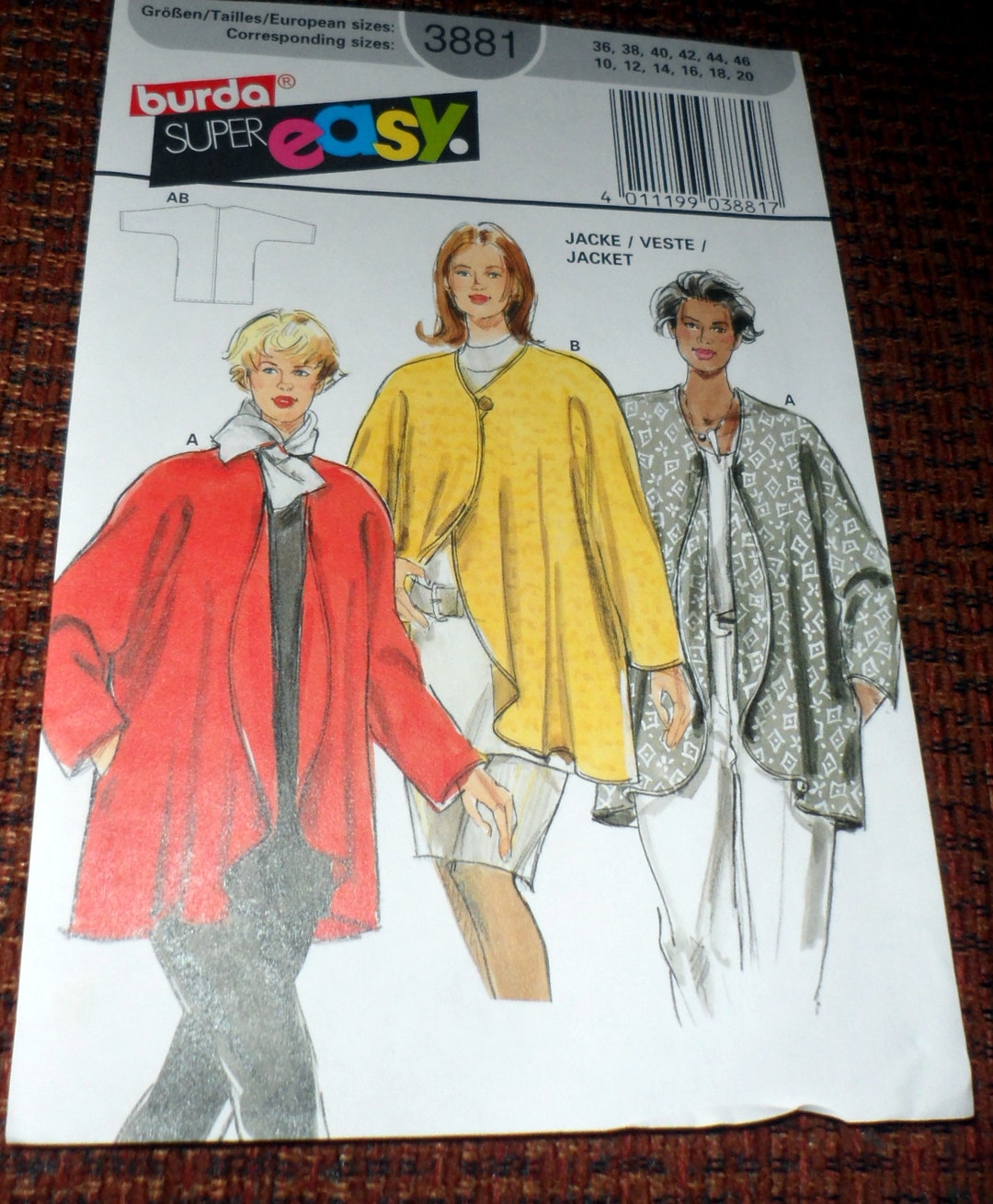 Vintage NEW BURDA Super Easy Pattern 3881/jackets in 3 Variations/sizes ...