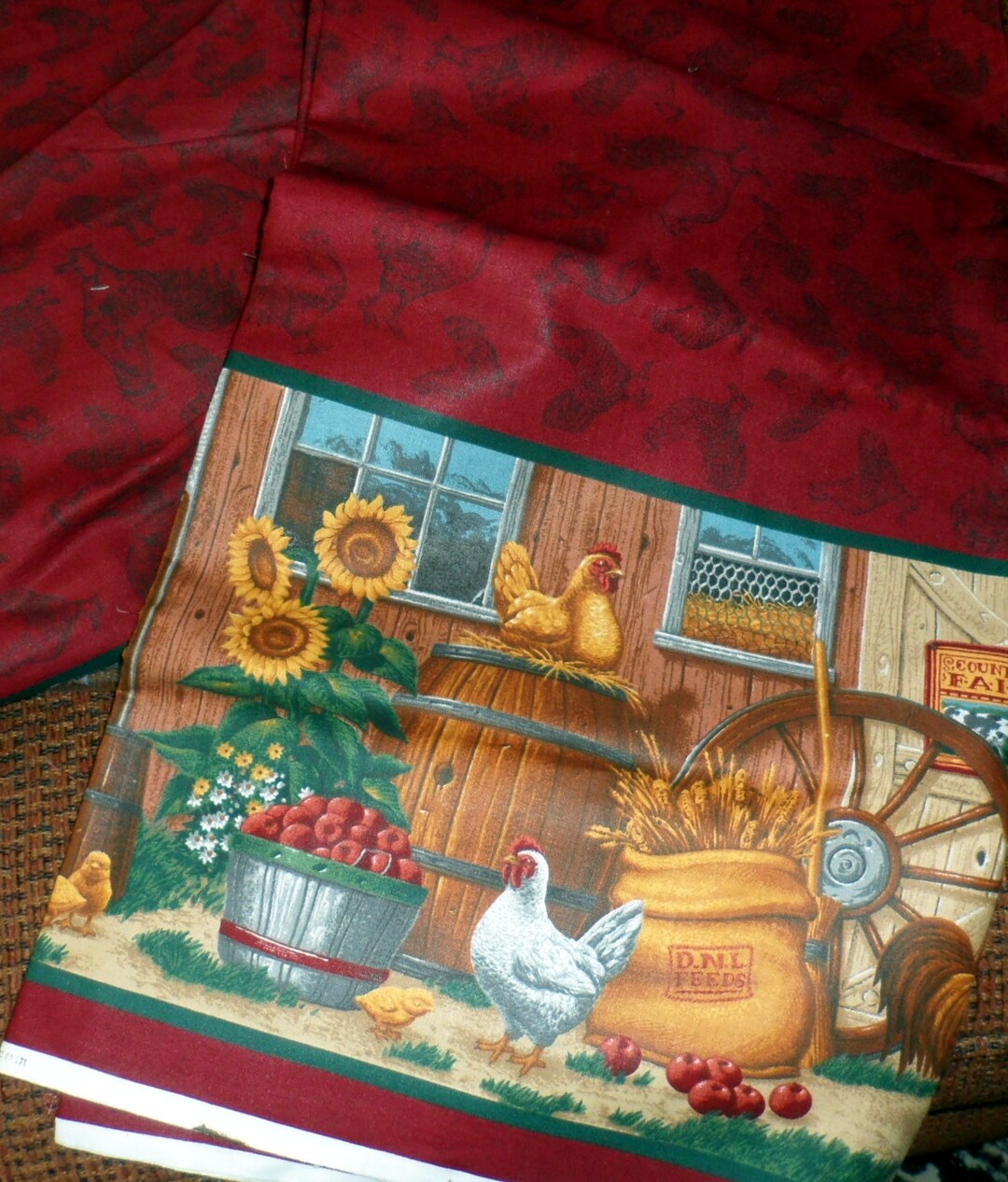 Vintage Farm Yard Rooster Print Fabrics/vip Cranston Print Works Co ...
