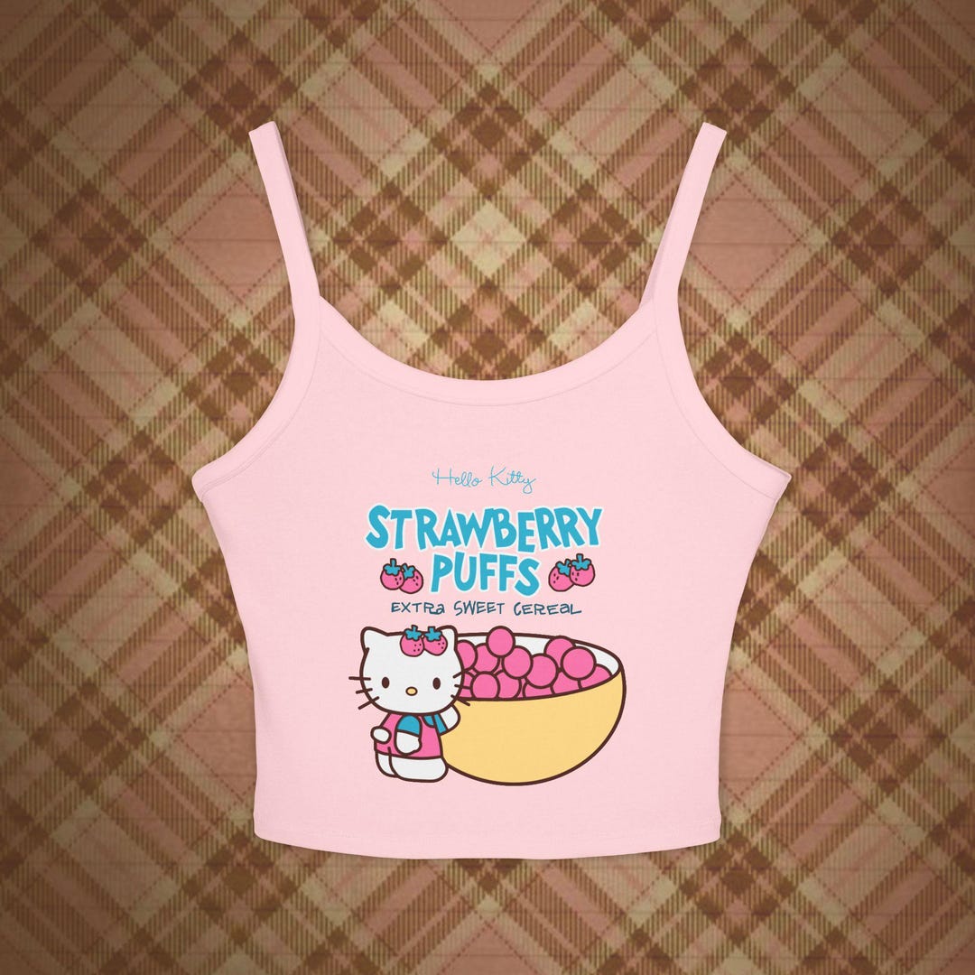 Hello Kitty Strawberry Puffs Strap Tank Top Cutecore Jojifuku Tee ...