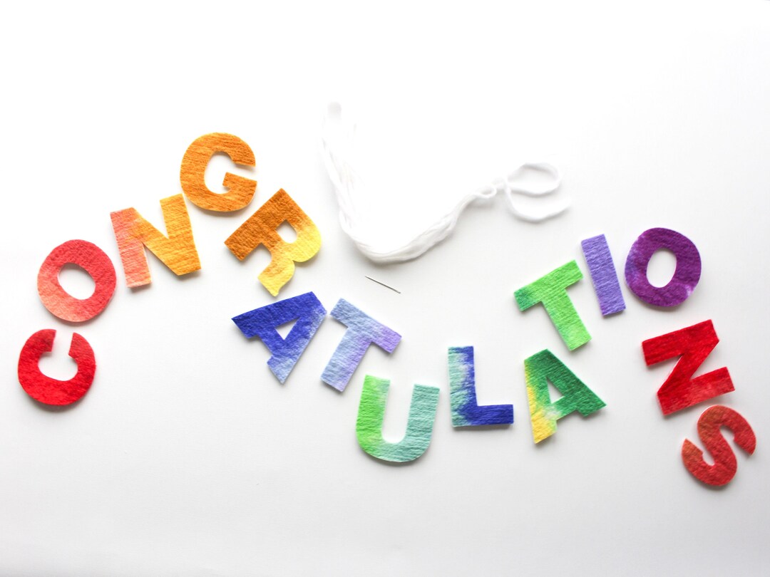 DIY Felt CONGRATULATIONS Garland, Rainbow Wool Felt & Wood Bead ...