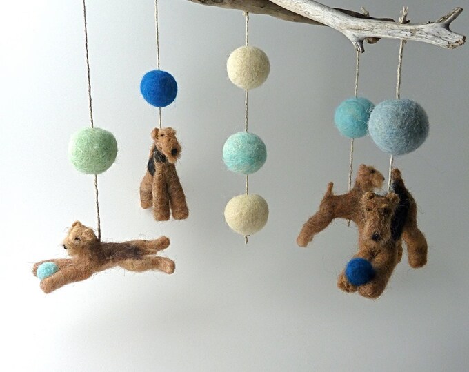Baby Mobile, Felted Wool Dogs, Terriers Nursery Mobile With Natural ...