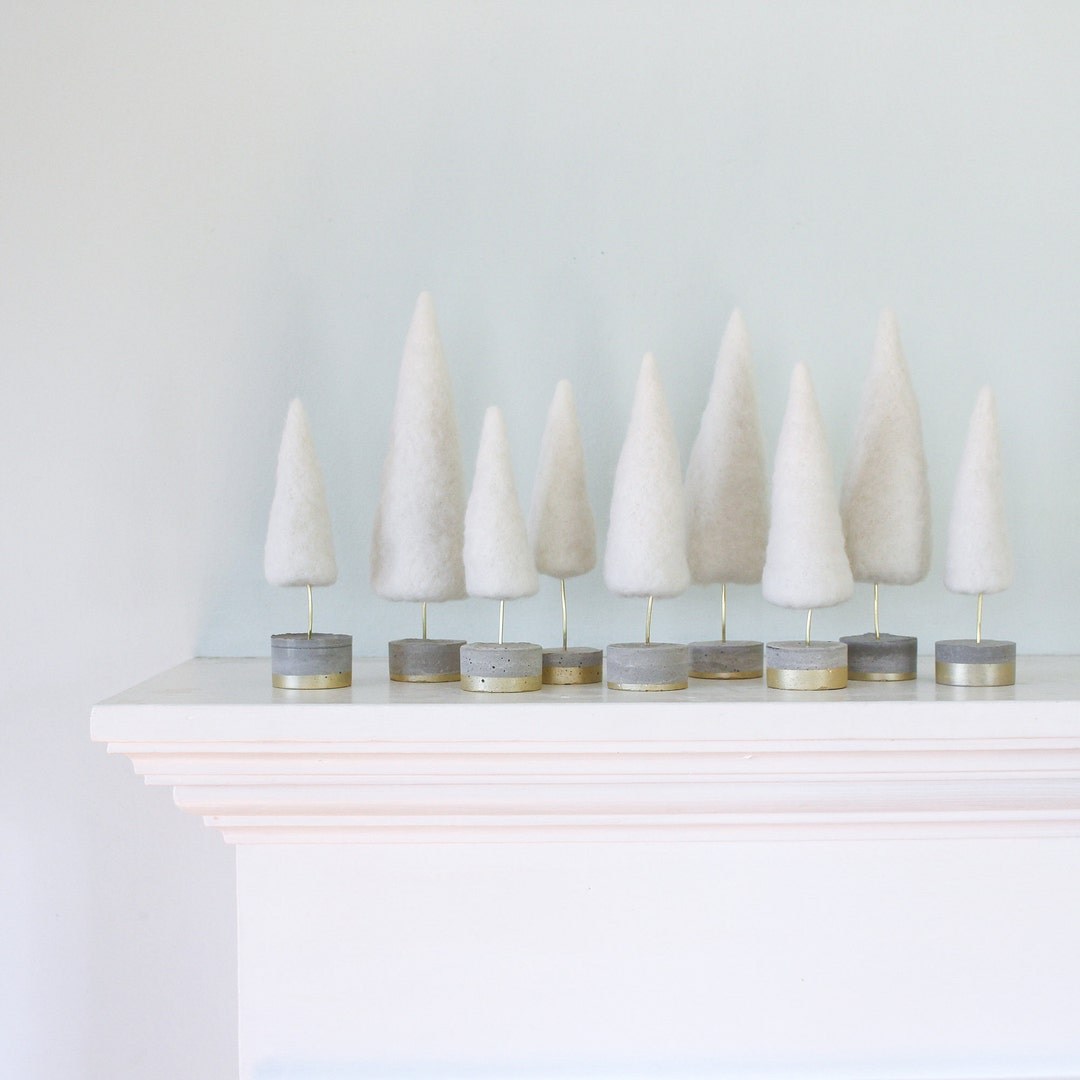 Felted Wool Tree Christmas Mantel Decor, White With Gold Accents - Etsy