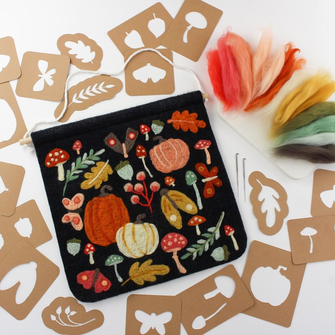 Fall Decor Needle Felting Kit: Autumn Foliage DIY Sign Craft (12x12 ...