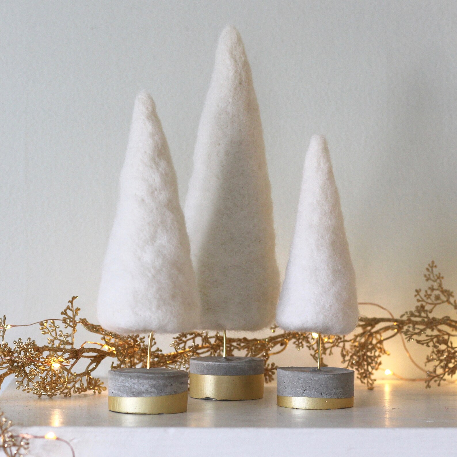 Felted Wool Tree Christmas Mantel Decor White With Gold - Etsy