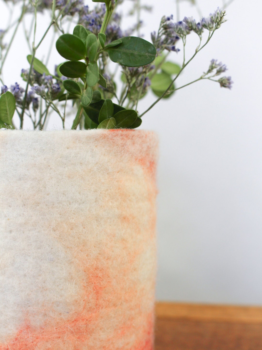Felted Wool Flower Vase: Salmon Peach Coral Tones, Upcycled Glass - Etsy
