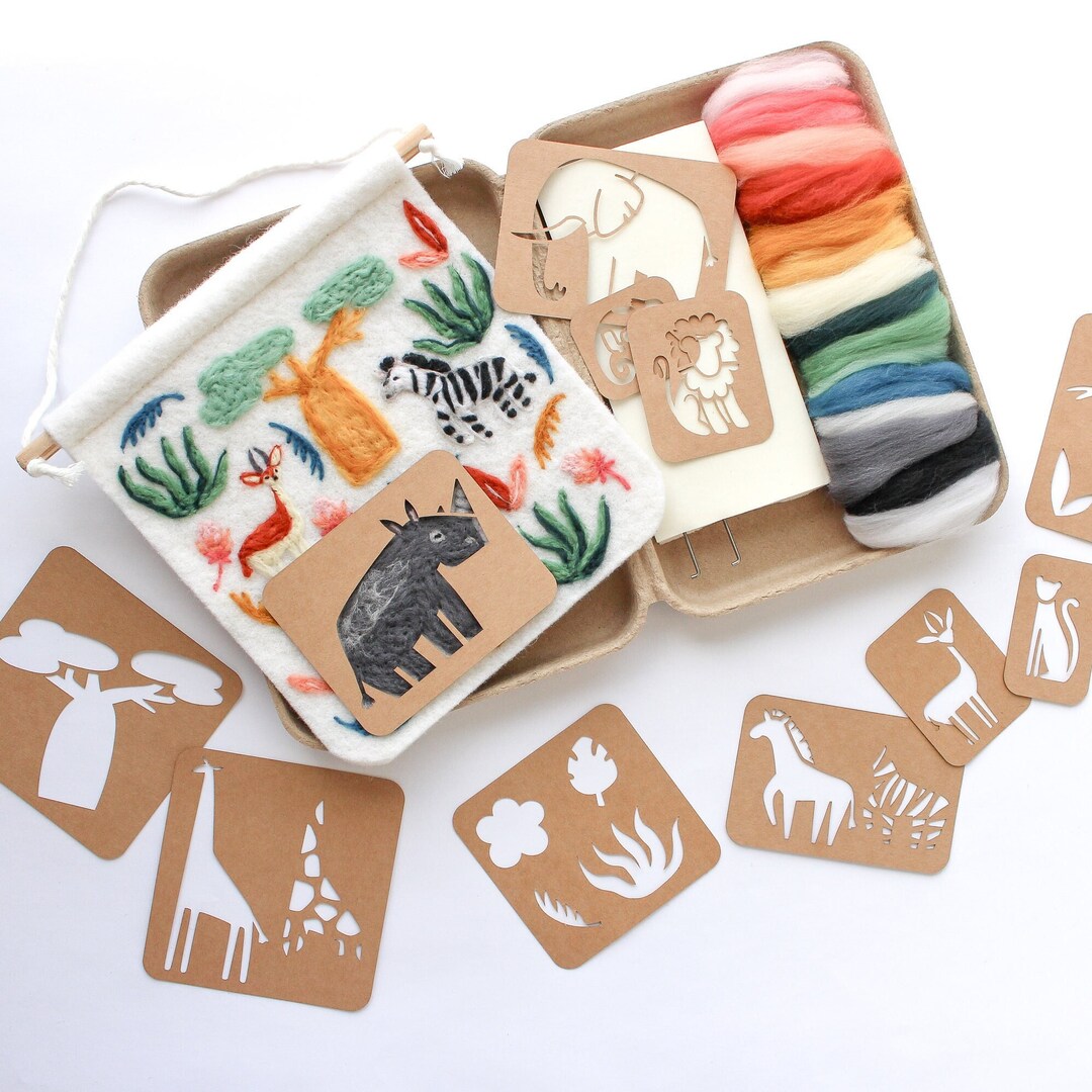 8x8 Inch Safari Theme Wall Hanging Felting Kit, Wool Felt Sign With ...