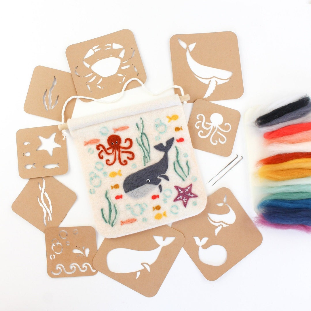 8x8 Inch Sea Theme Wall Hanging Felting Kit, Wool Felt Sign With Simple ...