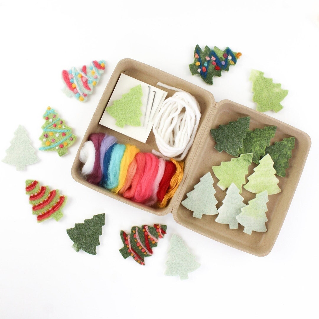 DIY Felt Christmas Trees, Holiday Felting Kit, Felted Tree Ornaments or ...