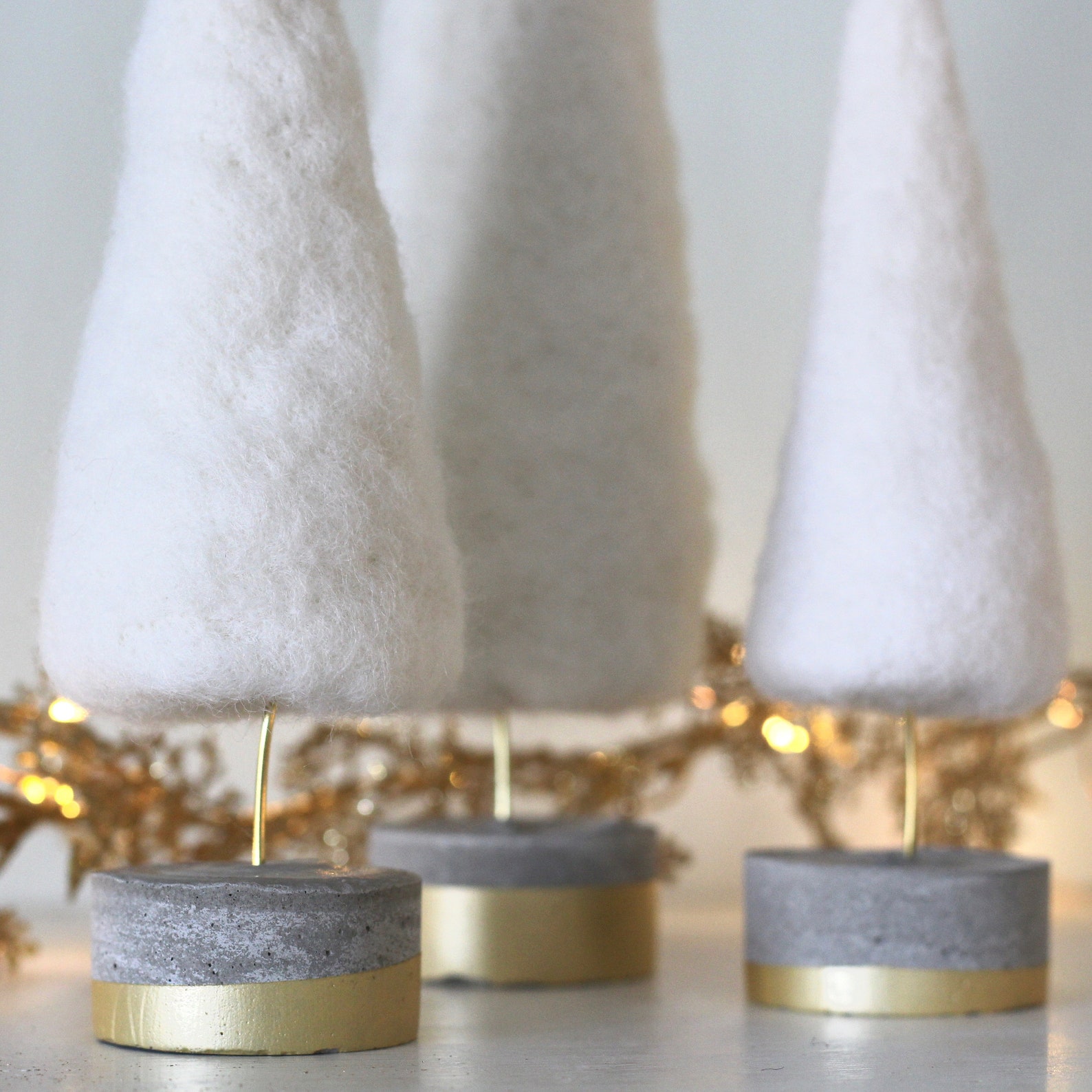 Felted Wool Tree Christmas Mantel Decor White With Gold - Etsy