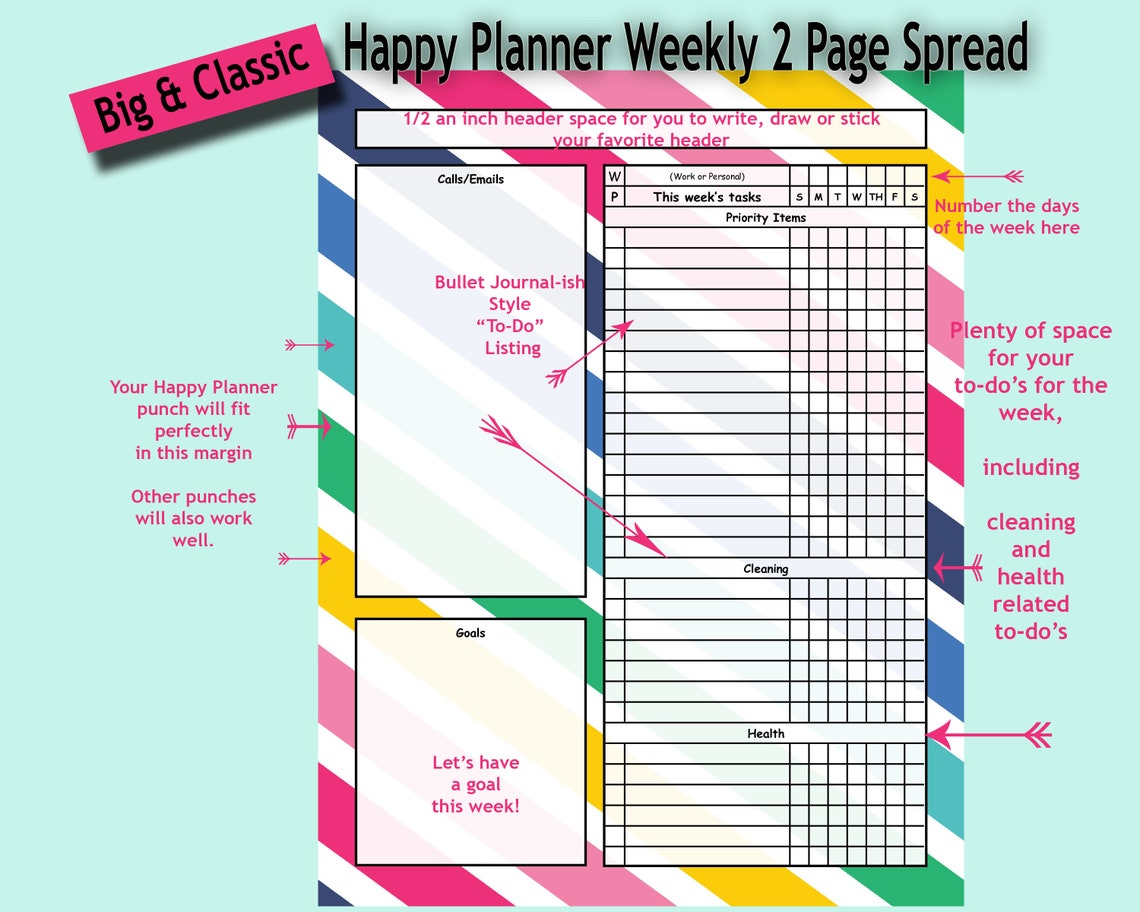 INSTANT DOWNLOAD Happy Planner Big & Classic Weekly Color | Etsy