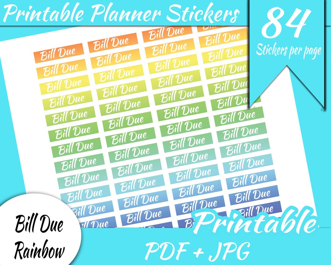Bill Due Printable Header Stickers Rainbow INSTANT DOWNLOAD - Etsy