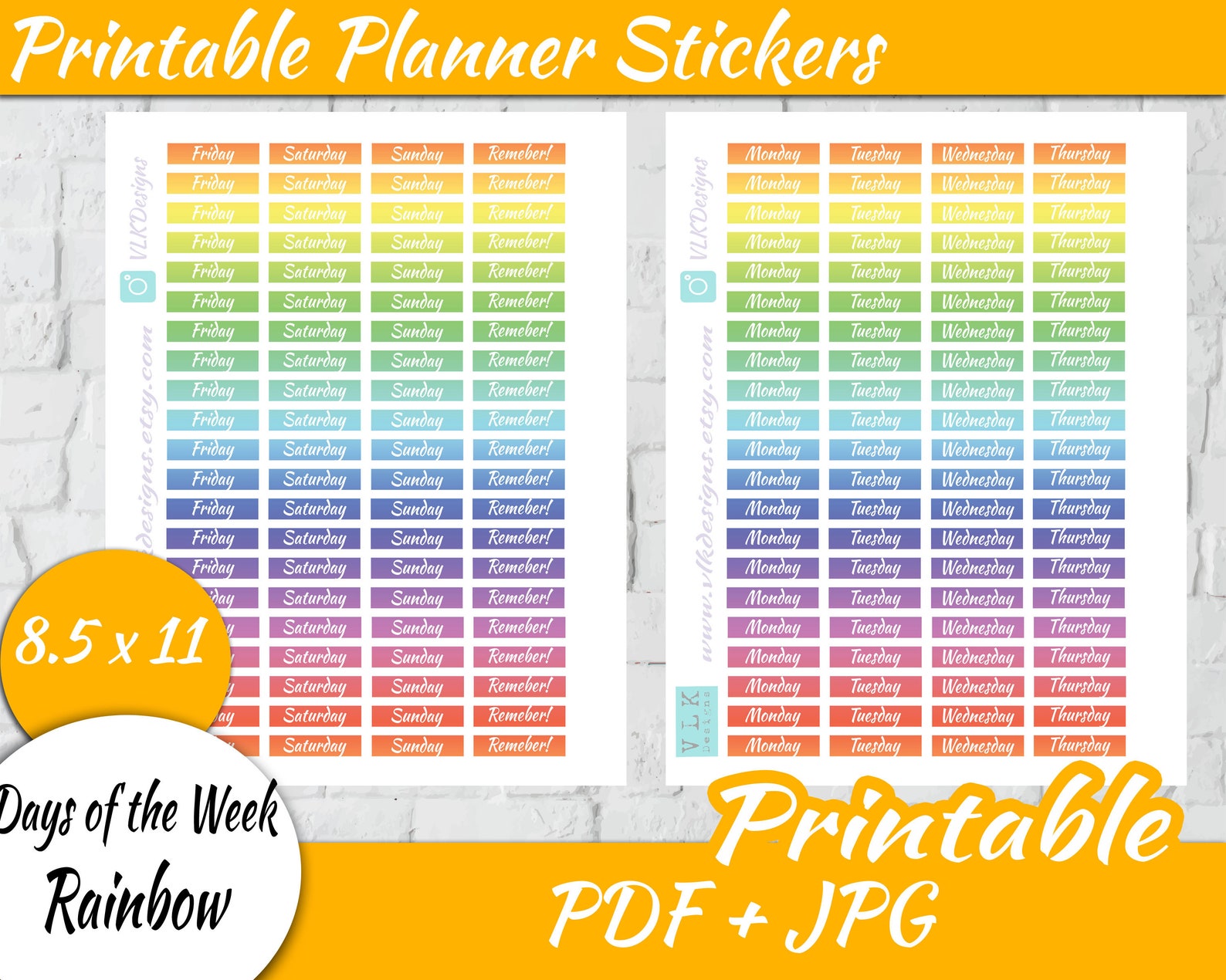 Days of the Week Printable Planner Stickers Rainbow, Happy Planner ...
