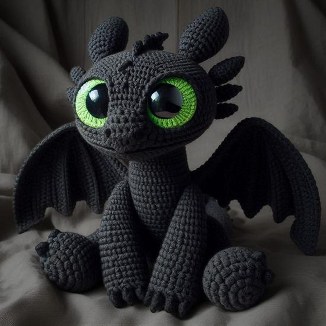 Toothless Dragon Crochet Pattern Pdf,black Amigurumi Night Fury Plush DIY, Beginner Amigurumi ...