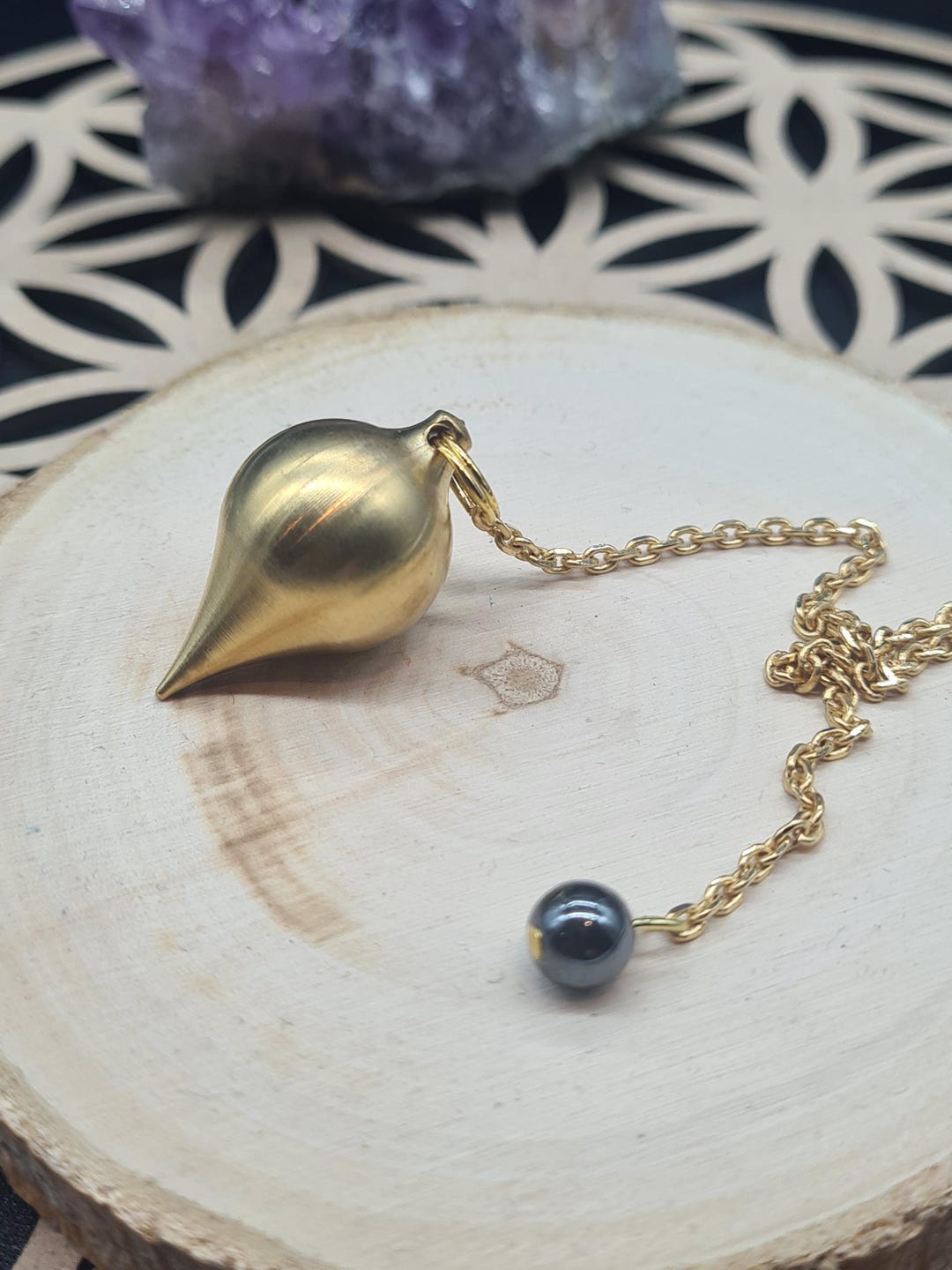 Brass Pendulum With Gilded Silver Chain and Hematite, Dowsing, Divination, Healing, Source With ...