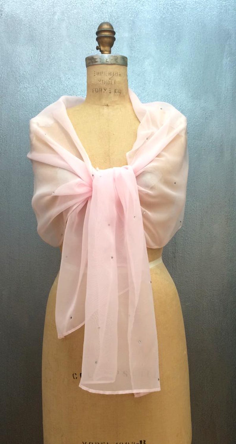 Pale Pink Sheer Chiffon Shawl Wrap With Rhinestones - Etsy