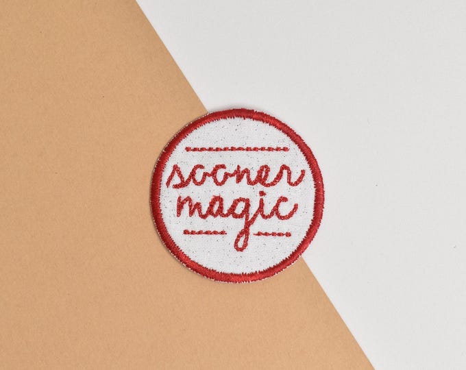 OU Sooners Sooner Magic Round Iron on Patch Red and White Shimmer - Etsy