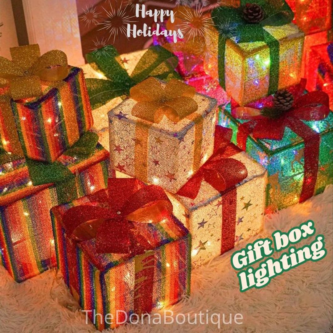 3-piece LED Gift Box Light Set Waterproof Christmas Decor With Elks ...