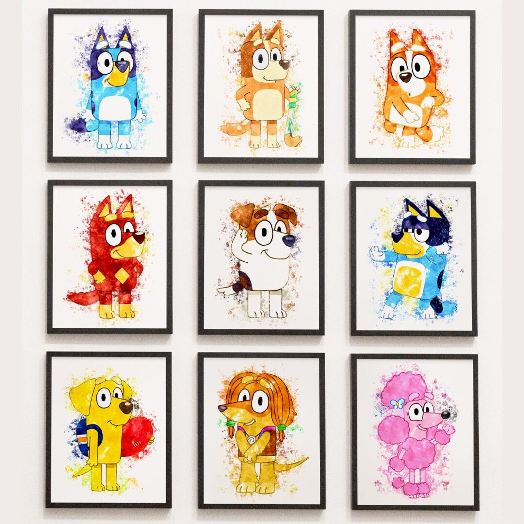 Bluey Wall Prints Set of 9 Wall Prints for Kids Room Unframed Wall Art ...