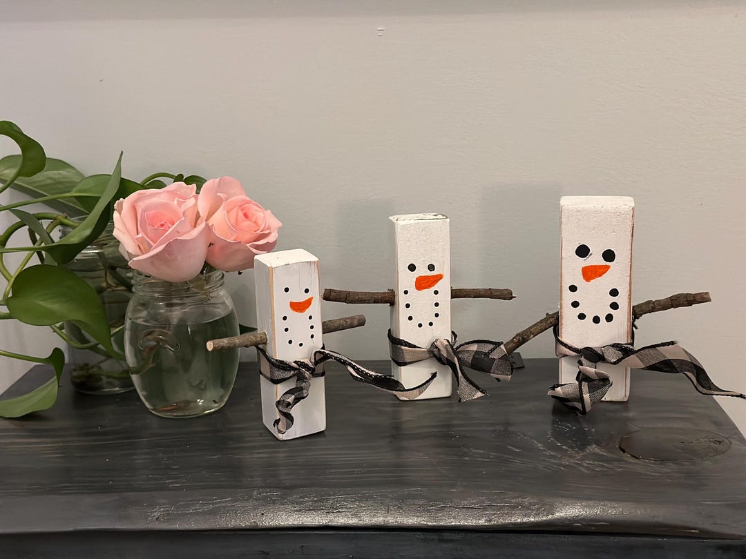 Handmade Wooden Snowman Set of 3 | Family of Snowmen | Rustic Winter ...